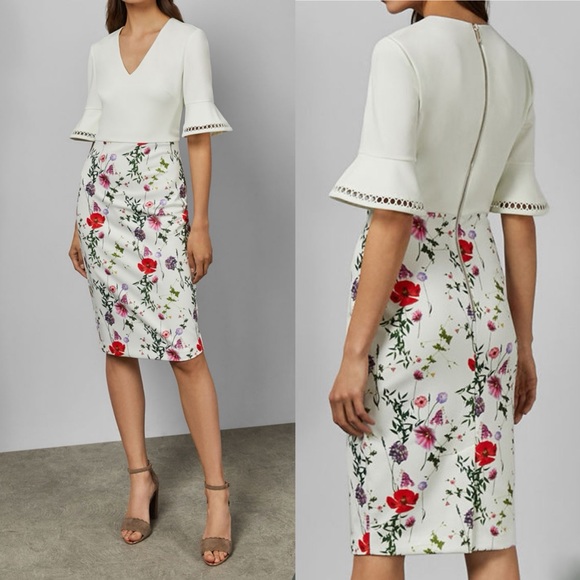 Ted Baker | Dresses | Ted Baker Wesa Bell Sleeve Floral Dress Size Us 6 ...